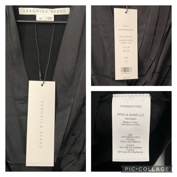 Veronica Beard | Tops | Veronica Beard Ingrid Black Silk Wool Top Xs ...